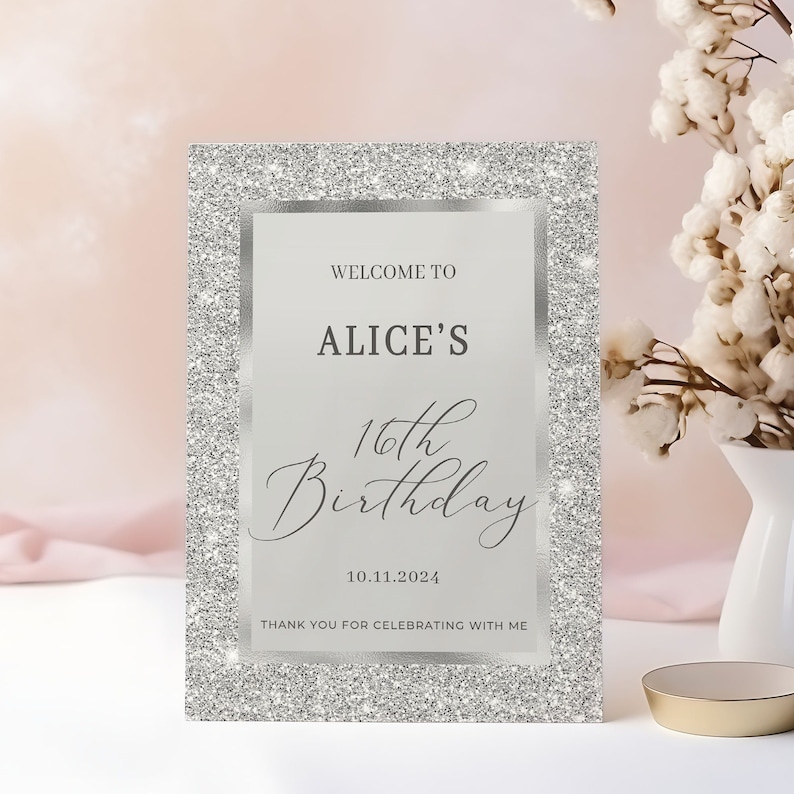 Silver Welcome Sign Editable 21 Birthday Sign Silver Party Décor 18th ...