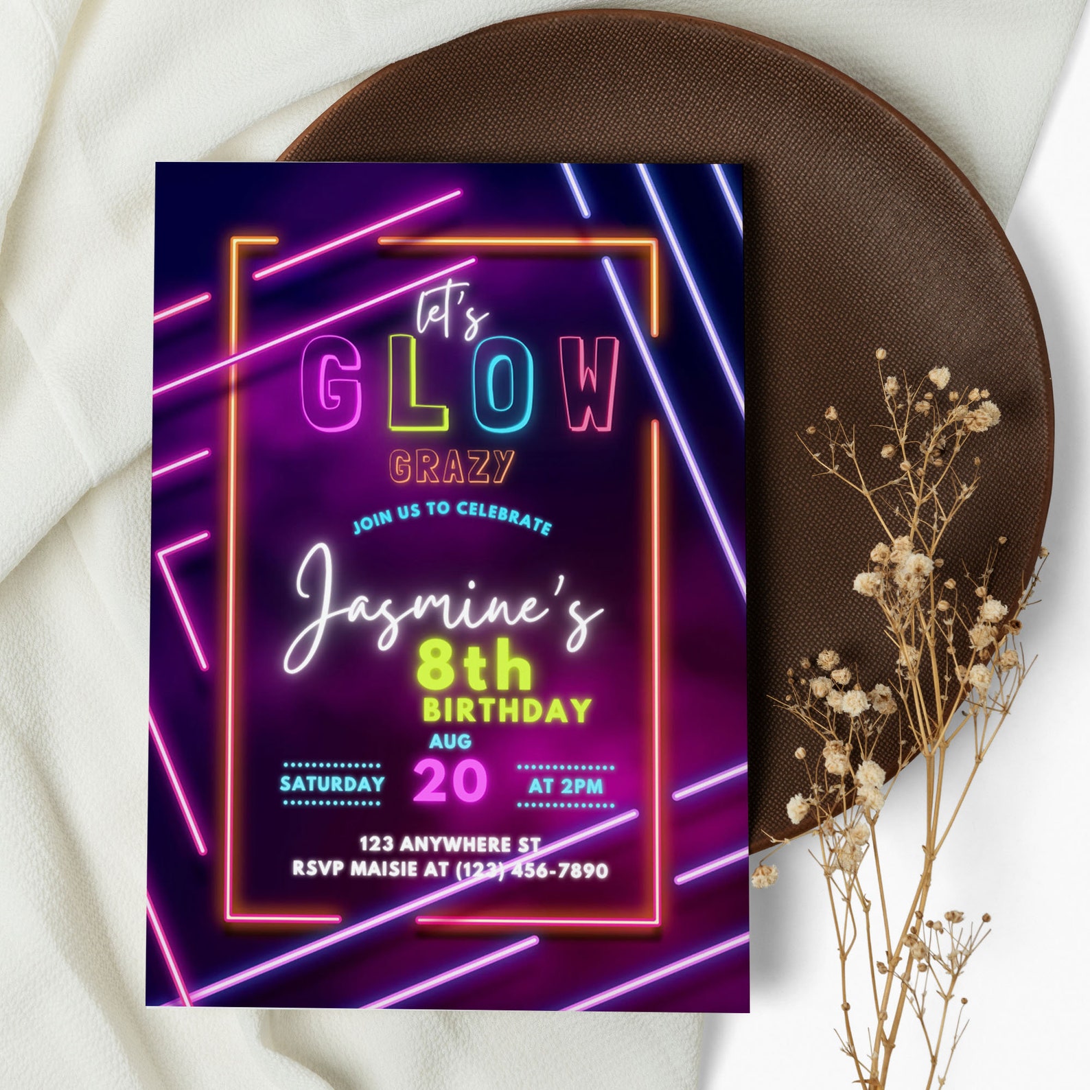 Printable Let's Glow Crazy Invitation Template, Glow Party Invite, Neon ...