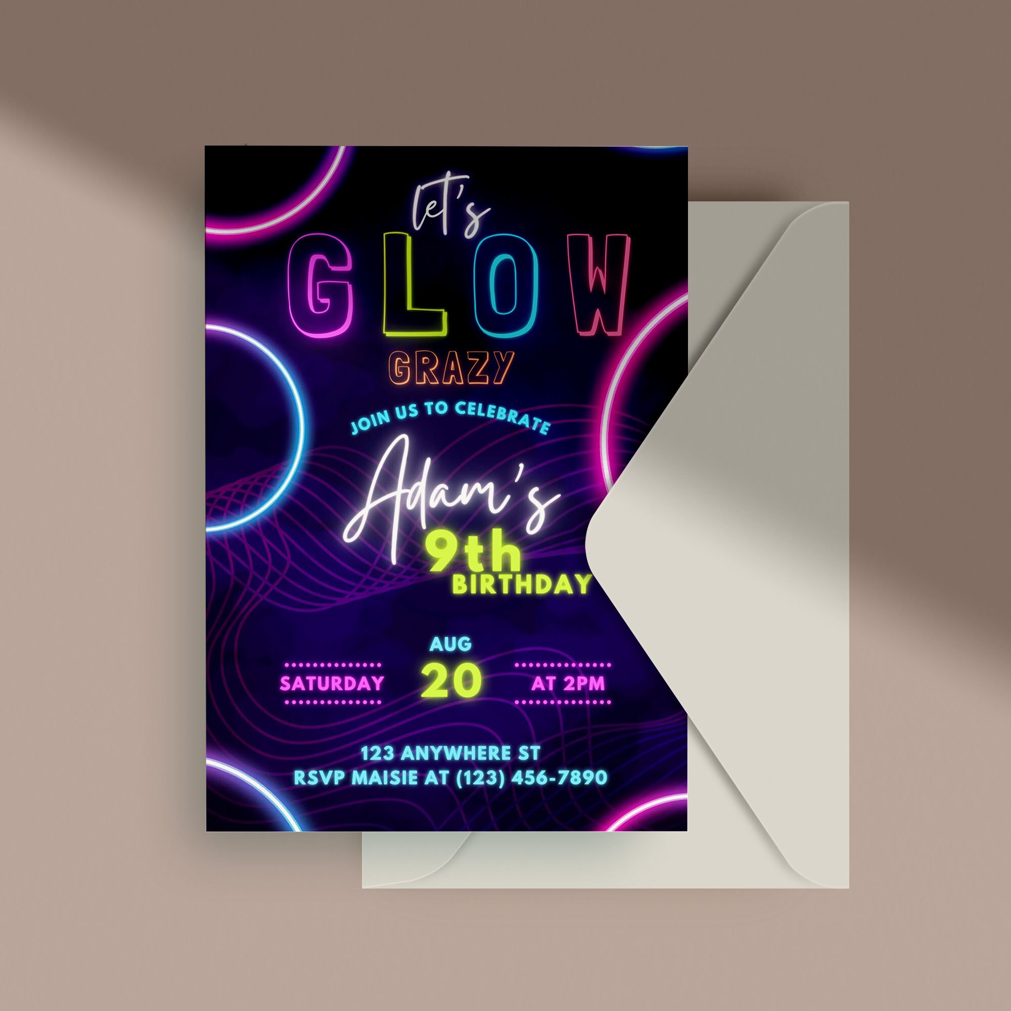 Printable Let's Glow Crazy Invitation Template, Glow Party Invite, Neon ...
