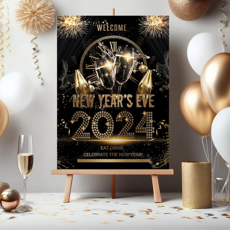 Printable New Years Eve Party Sign PDF Template, NYE Party Welcome Sign ...