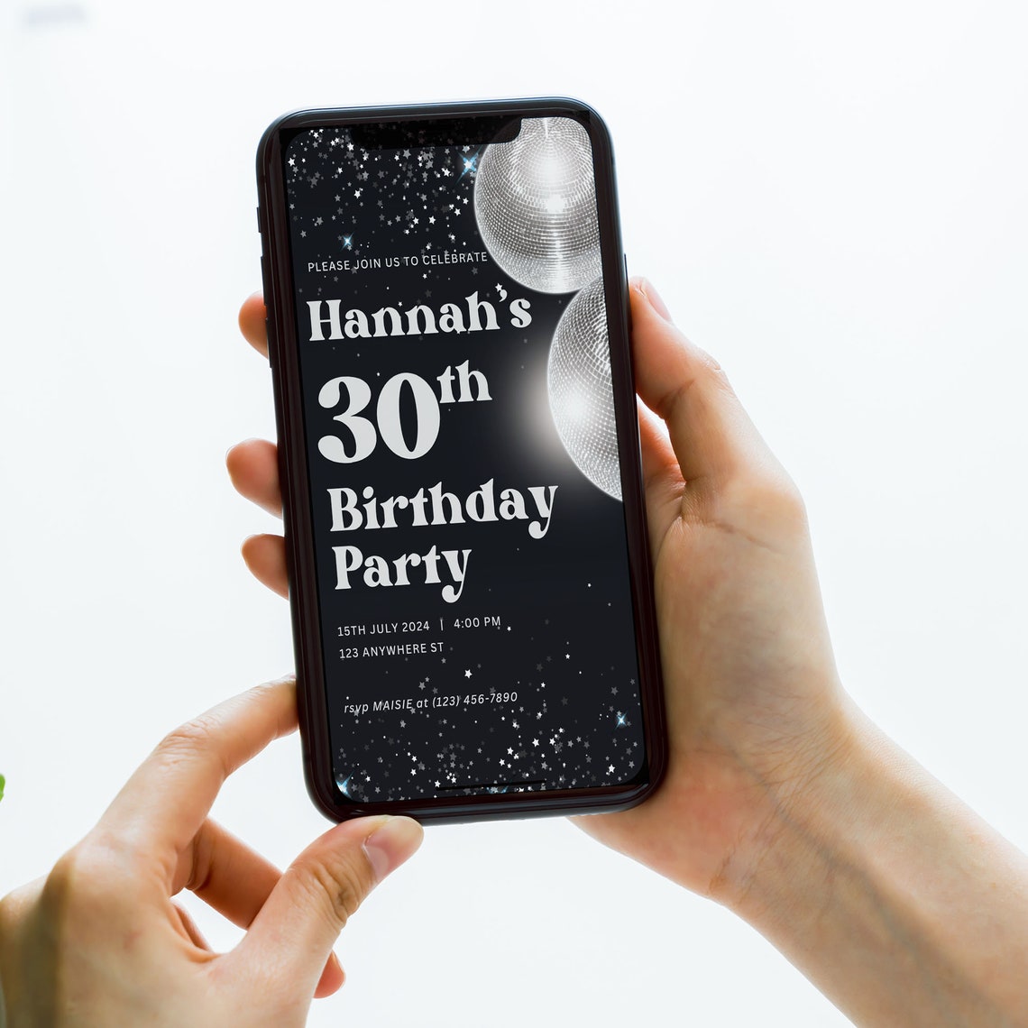 Digital Disco Birthday Party Invitation Template Digital Black and ...