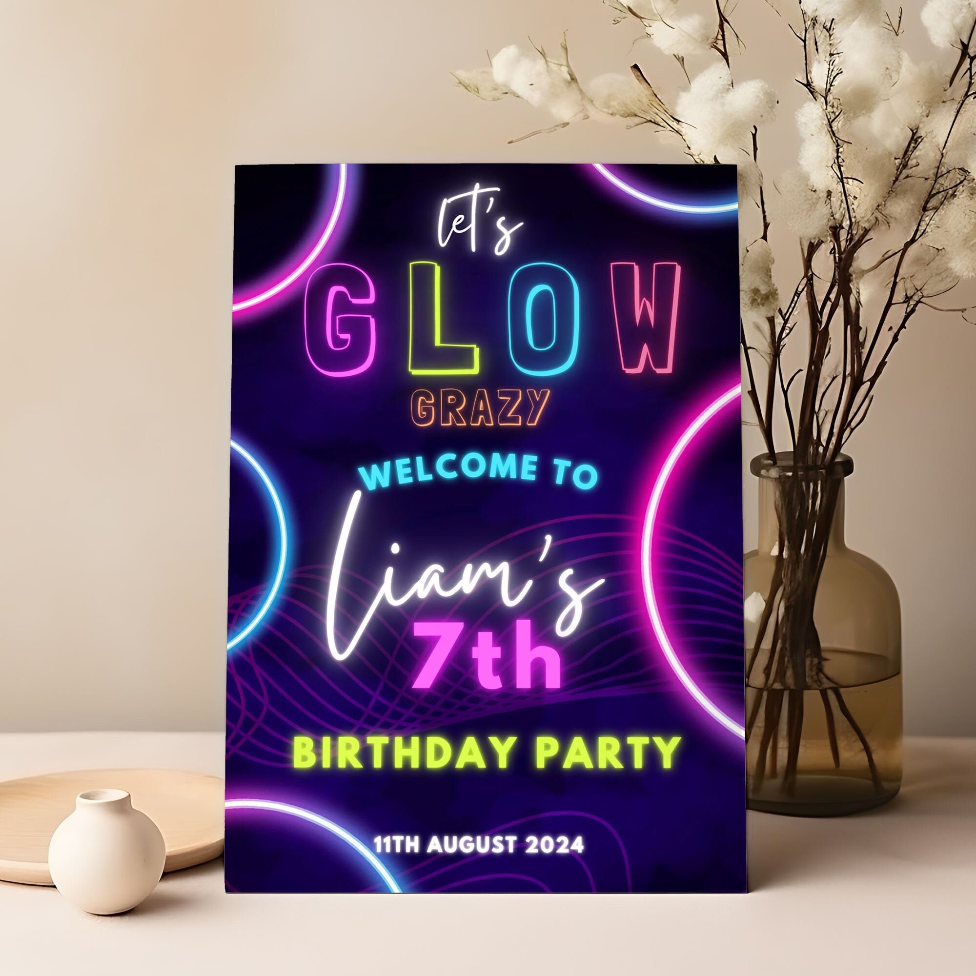 Editable Glow Party Welcome Sign Template Neon Birthday Party Welcome ...