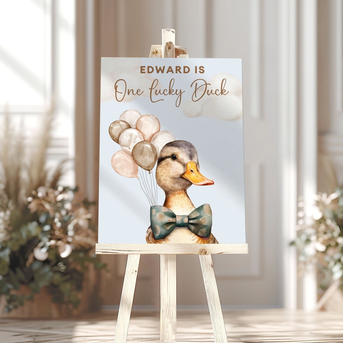 Duck First Birthday Party Welcome Sign, One Lucky Duck Birthday Sign ...