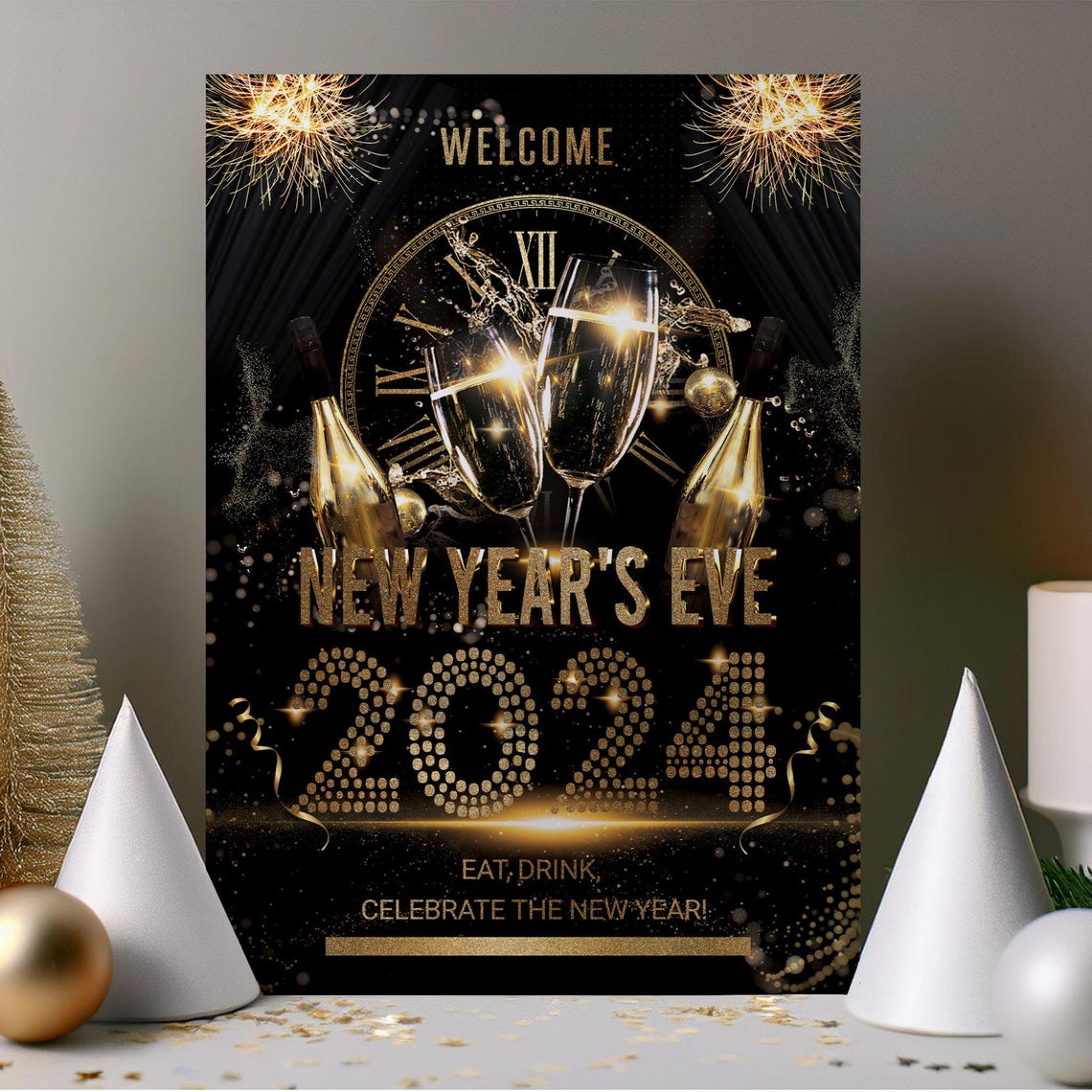 Printable New Years Eve Party Sign PDF Template, NYE Party Welcome Sign ...