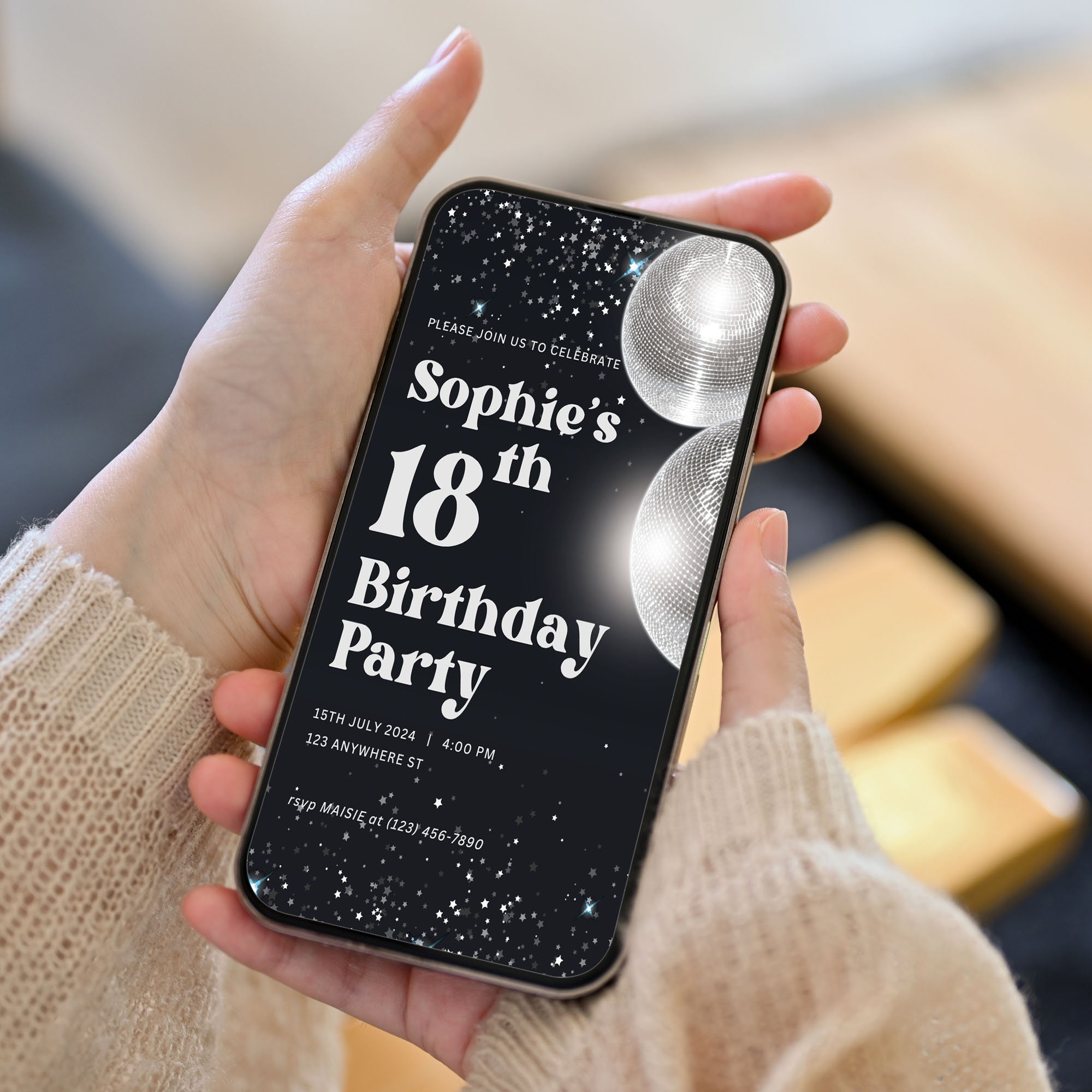 Digital Disco Birthday Party Invitation Template Digital Black and ...