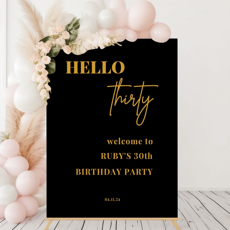 Editable Black and Gold Birthday Party Welcome Sign Canva Template ...
