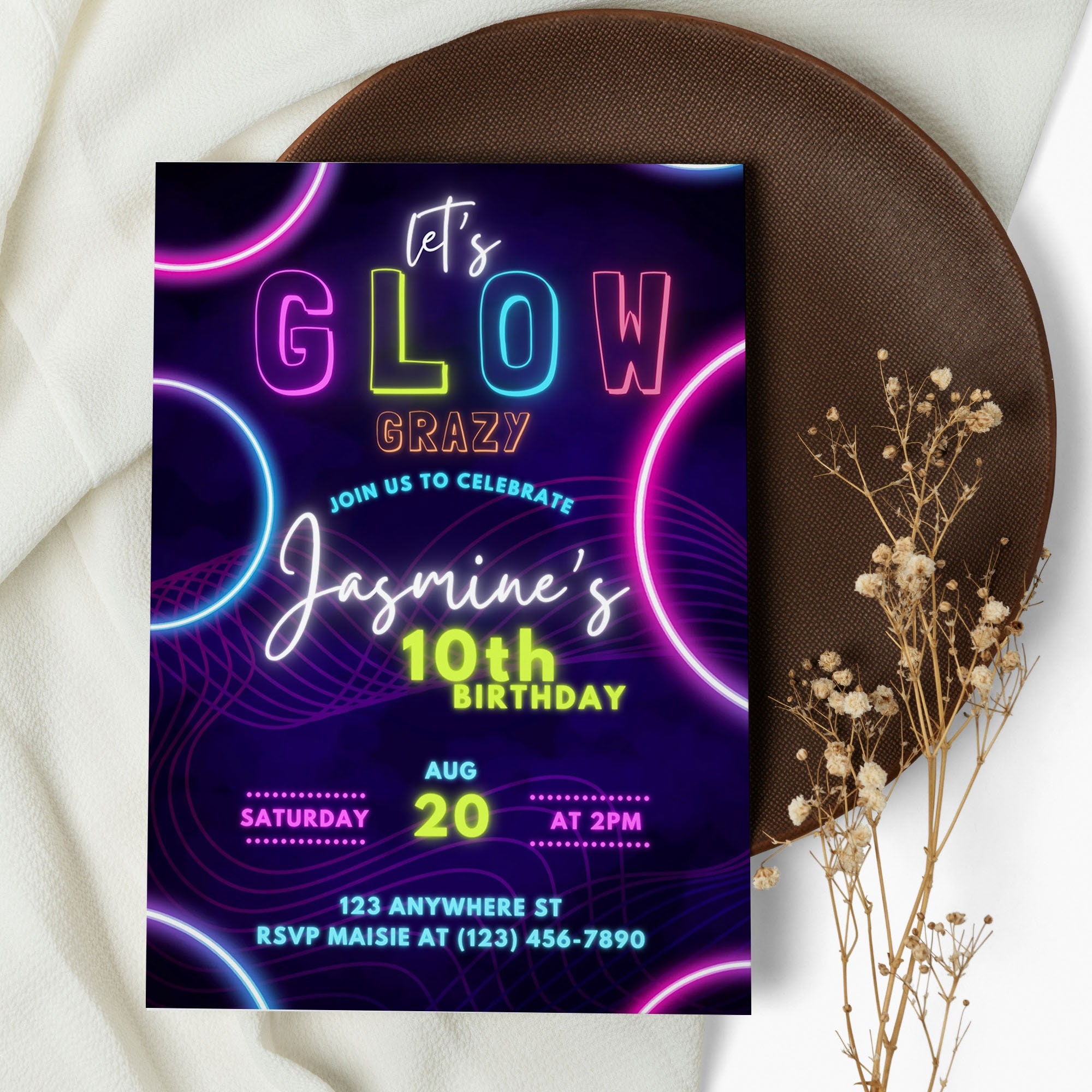 Printable Let's Glow Crazy Invitation Template, Glow Party Invite, Neon ...