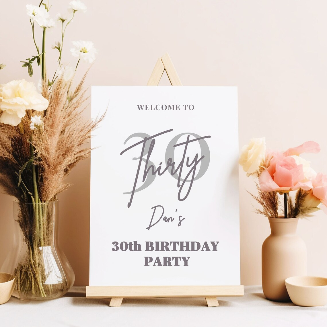 Editable White and Grey Welcome Sign Template Modern 40th Birthday ...