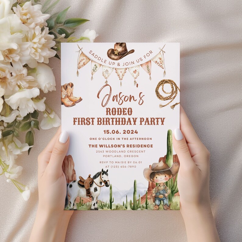 Printable My First Rodeo Birthday Invitation Template Rodeo 1st ...