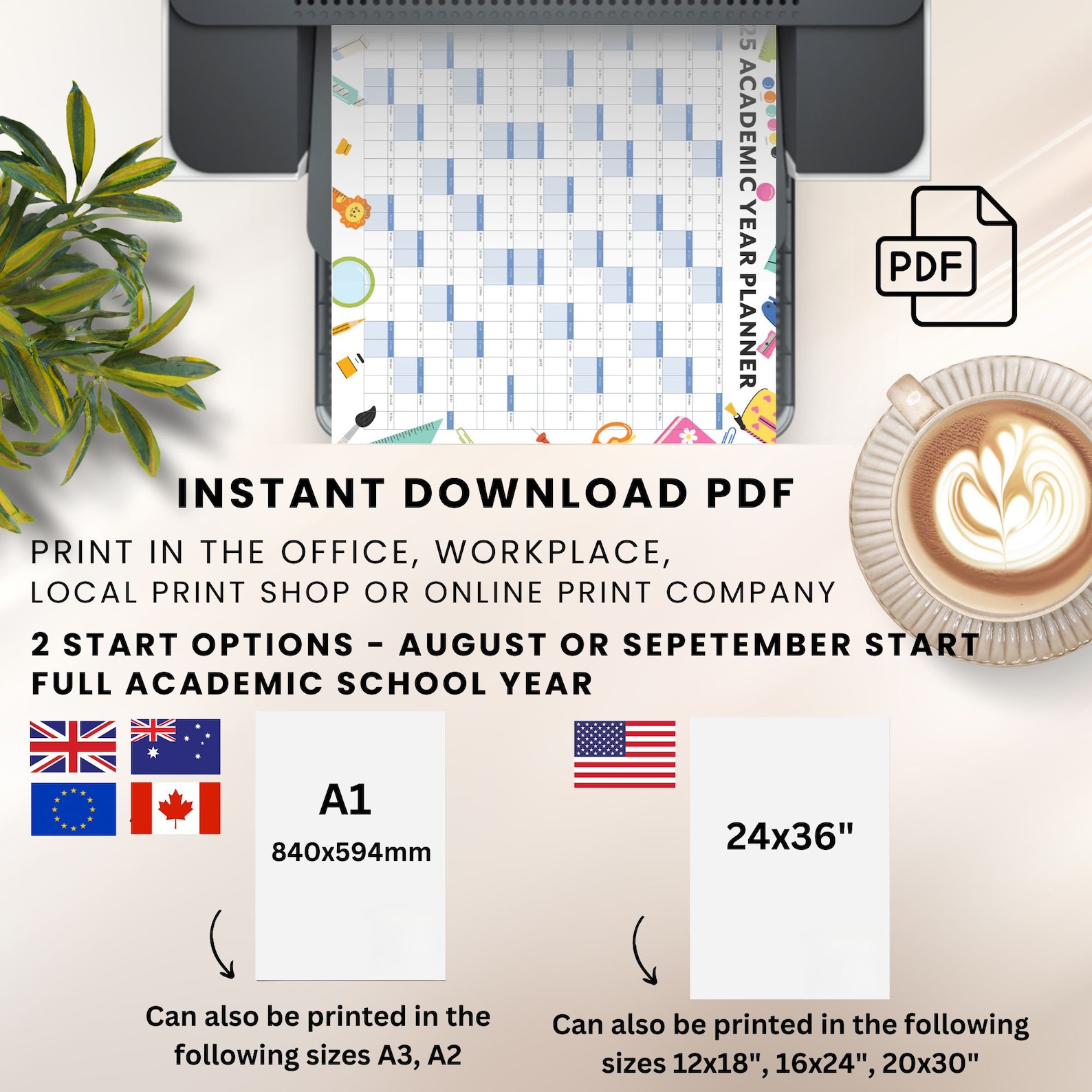 Printable Academic Teacher Wall Planner Academic Wall Calendar PDF ...