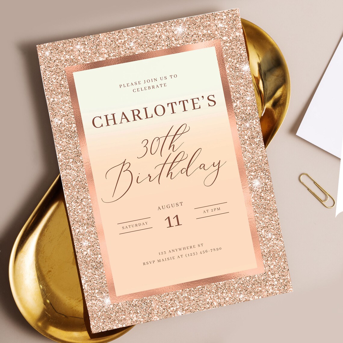 Printable Gold Birthday Invitation Template, Canva Party Invitation ...