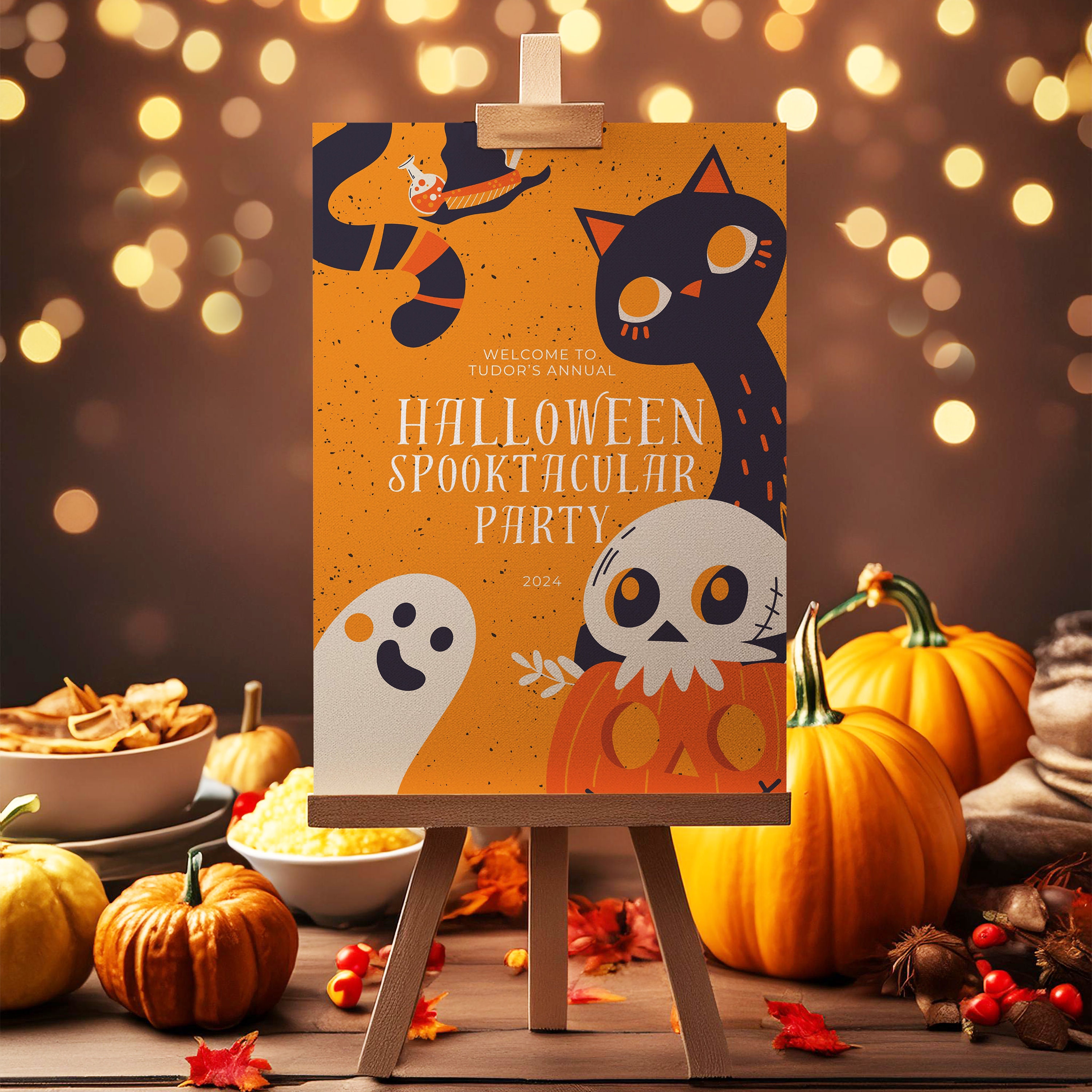 Editable Black Cat Halloween Table Sign Template Halloween Party Decor ...