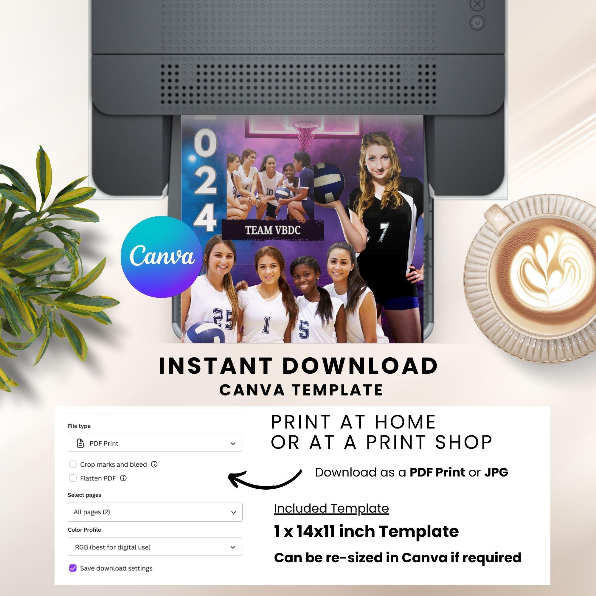 Volleyball Poster Canva Template, 14x11 Inch Custom Senior Volleyball ...