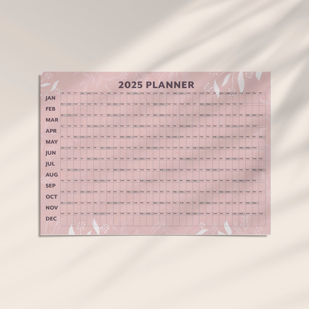 Pink Annual Yearly Calendar 2025 Year Planner Printable Digital ...