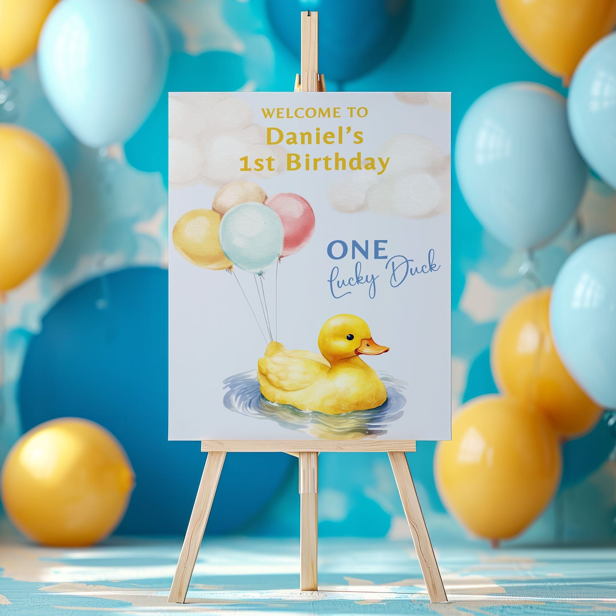 Duck First Birthday Party Welcome Sign, One Lucky Duck Birthday Sign ...