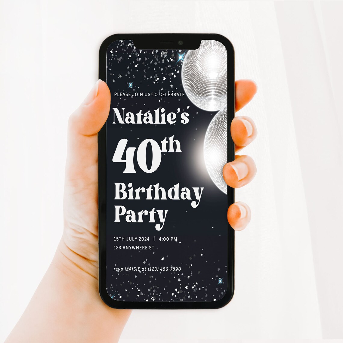 Digital Disco Birthday Party Invitation Template Digital Black and ...