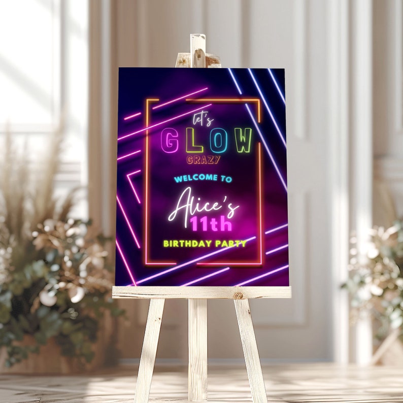Editable Glow Party Welcome Sign Template Neon Birthday Party Welcome ...