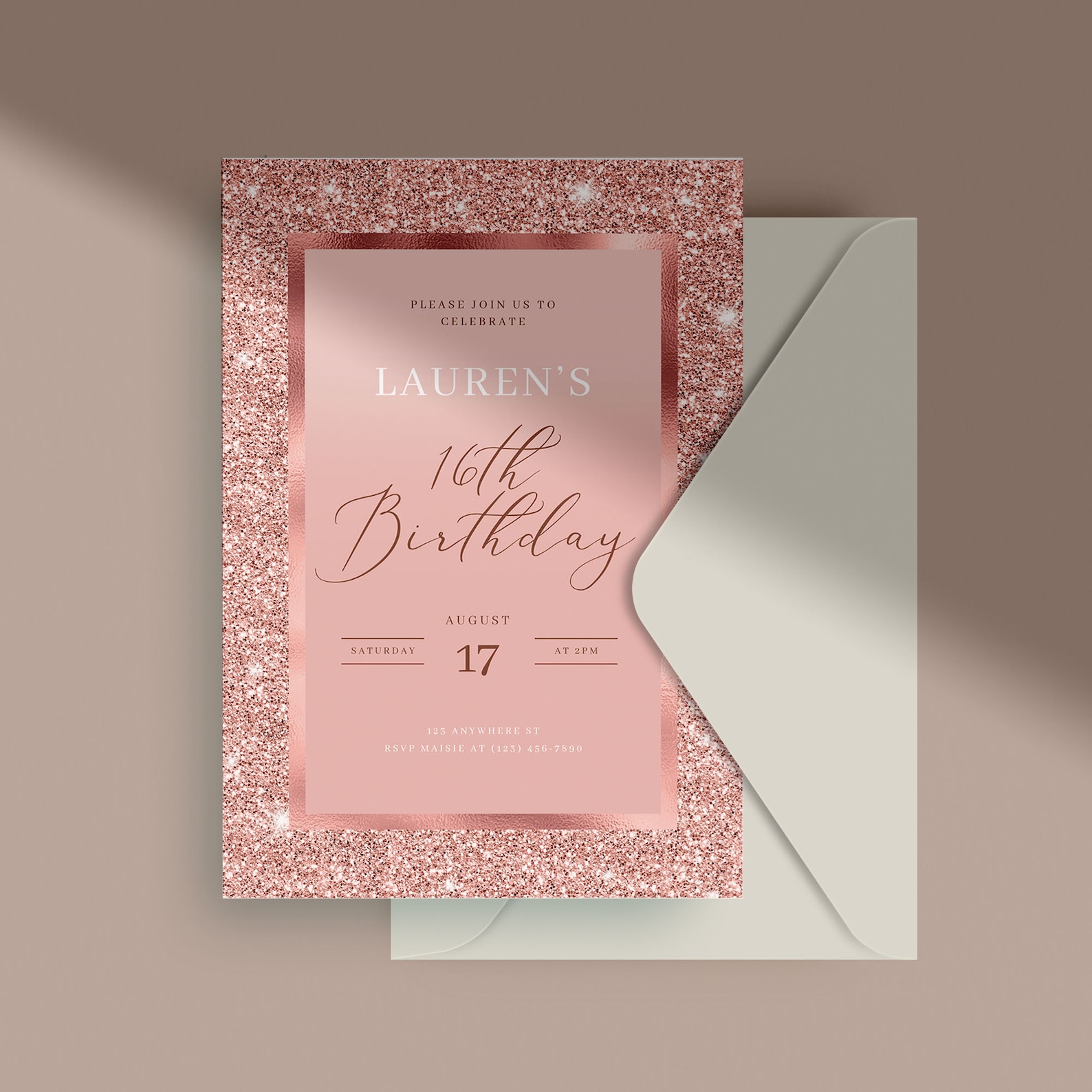 Printable Rose Gold Birthday Invitation Template, Canva Pink Birthday ...