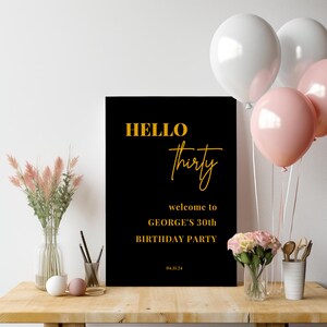 Editable Black and Gold Birthday Party Welcome Sign Canva Template ...