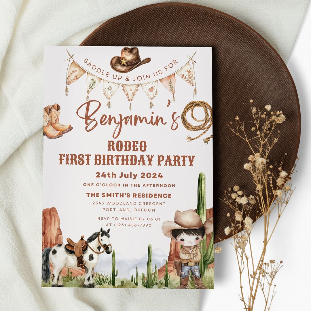 Printable My First Rodeo Birthday Invitation Template Rodeo 1st ...