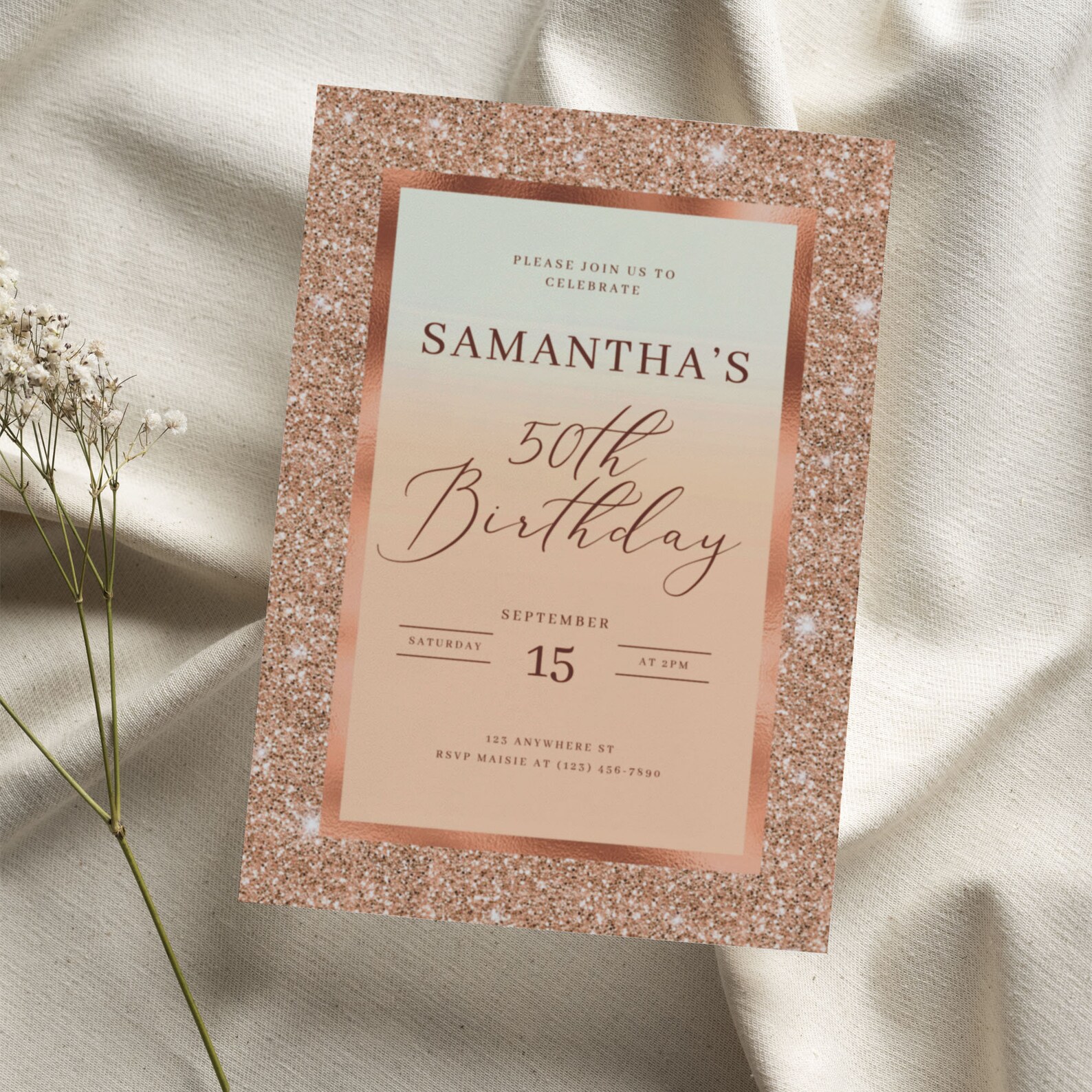 Printable Gold Birthday Invitation Template, Canva Party Invitation ...