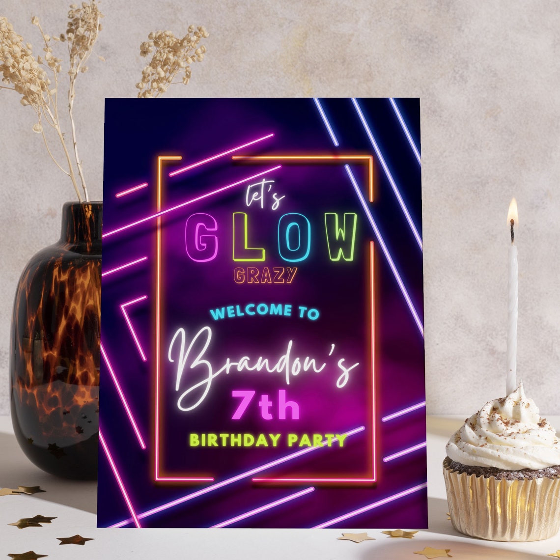 Editable Glow Party Welcome Sign Template Neon Birthday Party Welcome ...