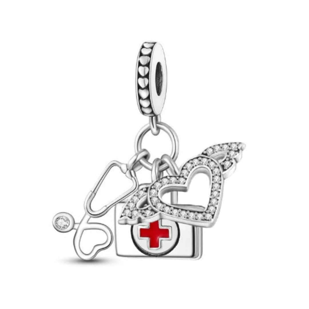 Angel Wings Heart, Hospital Charm for Bracelet, Nurse Charm ...