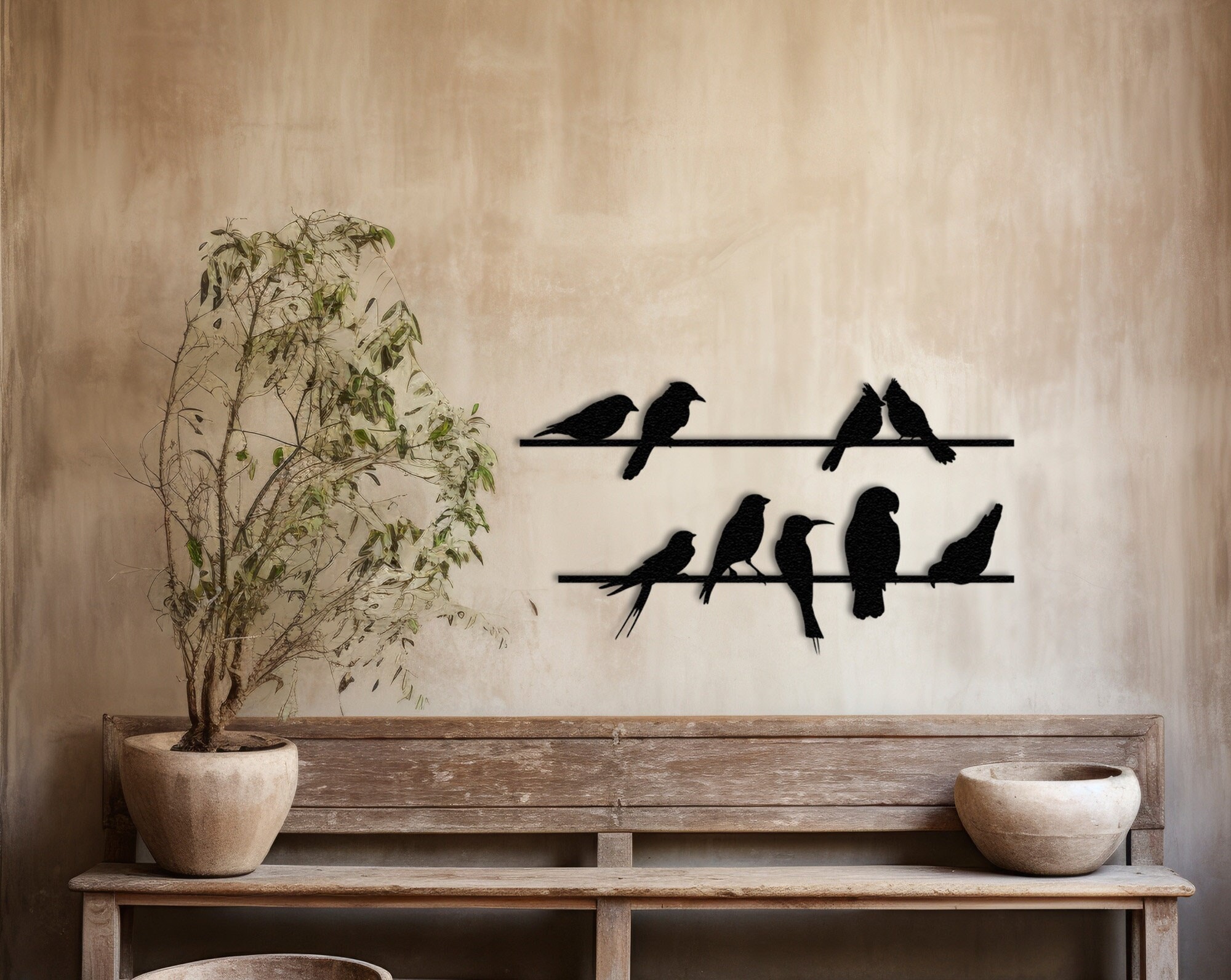 Metal Wall Art Birds on the Wire Decor, Wall Hanger, Home Office ...