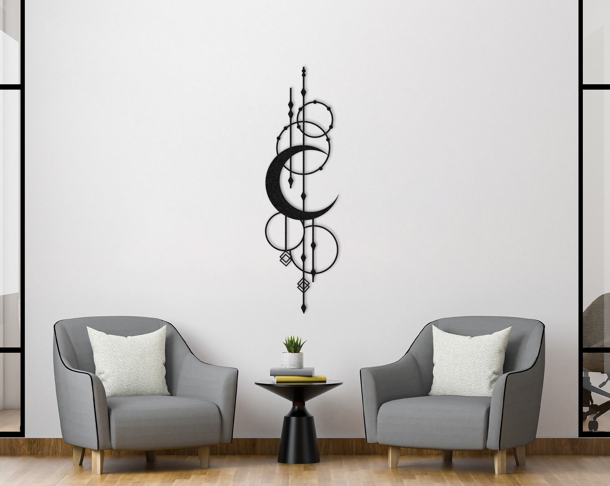 Geometric Moon Metal Wall Decor, Metal Moon Wall Decor, Modern Wall Art ...