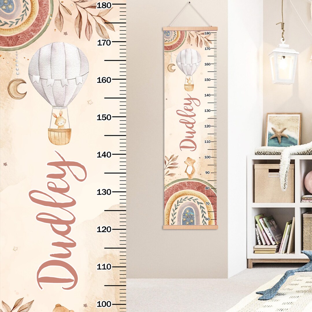 Custom Name Height Chart for Kids, Hot Air Balloon Growth Chart, Boho ...