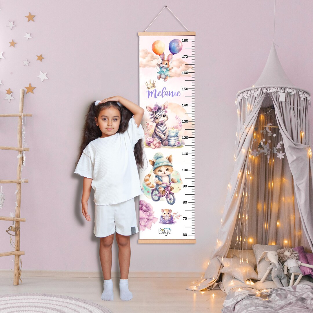 Height Chart With Colorful Animals, Growth Chart With Custom Kids Name ...