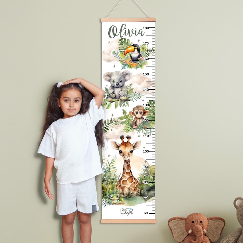 Personalized Height Chart, Jungle Animals Wall Art, Growth Chart Ruler ...