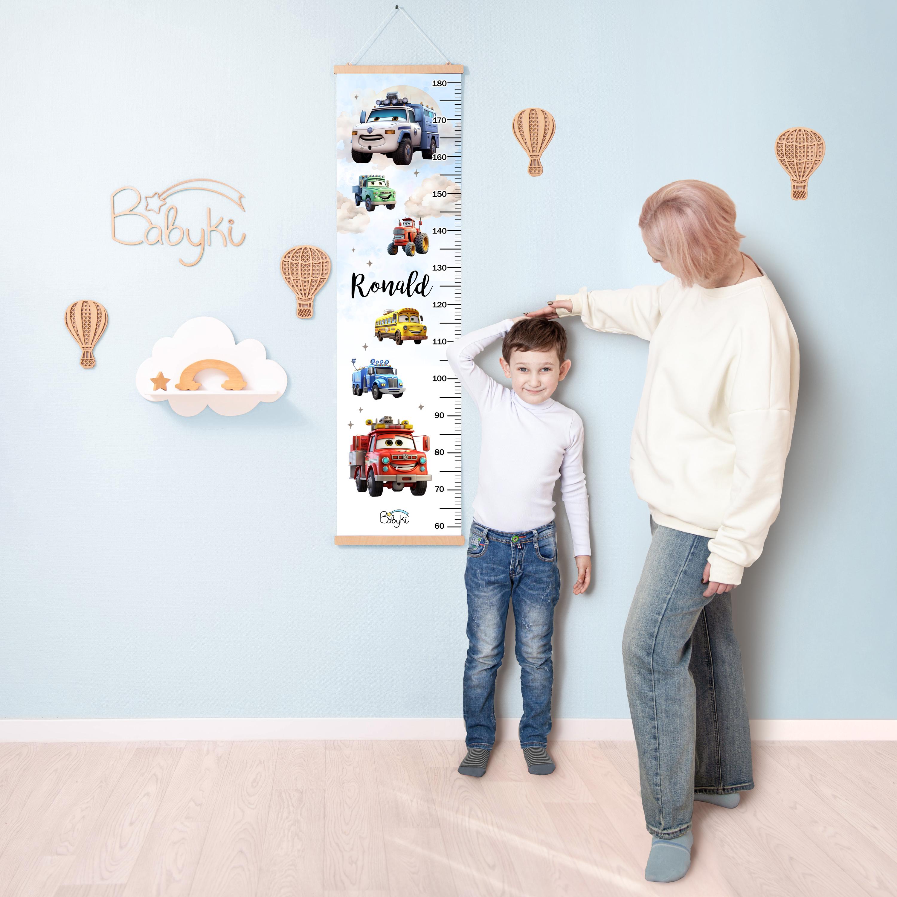 Custom Kids Growth Chart With Kids Name, Track Bus Car Vehicle Nursery ...