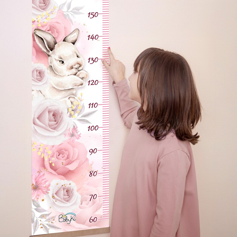 Personalized Bunny Height Chart for Kids, Pink Rabbit Nursery Wall Art ...