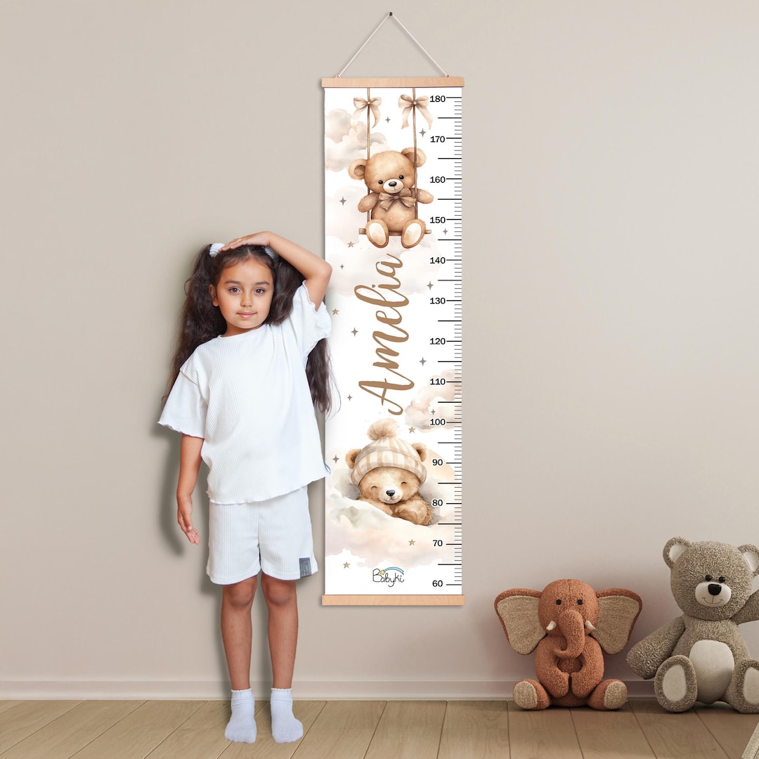Children Height Chart With Name and Baby Bear, Personalized Growth ...