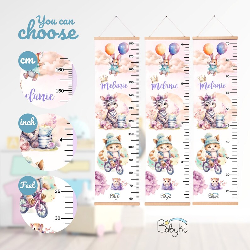 Growth Chart With Custom Kids Name, Height Chart With Colorful Animals ...