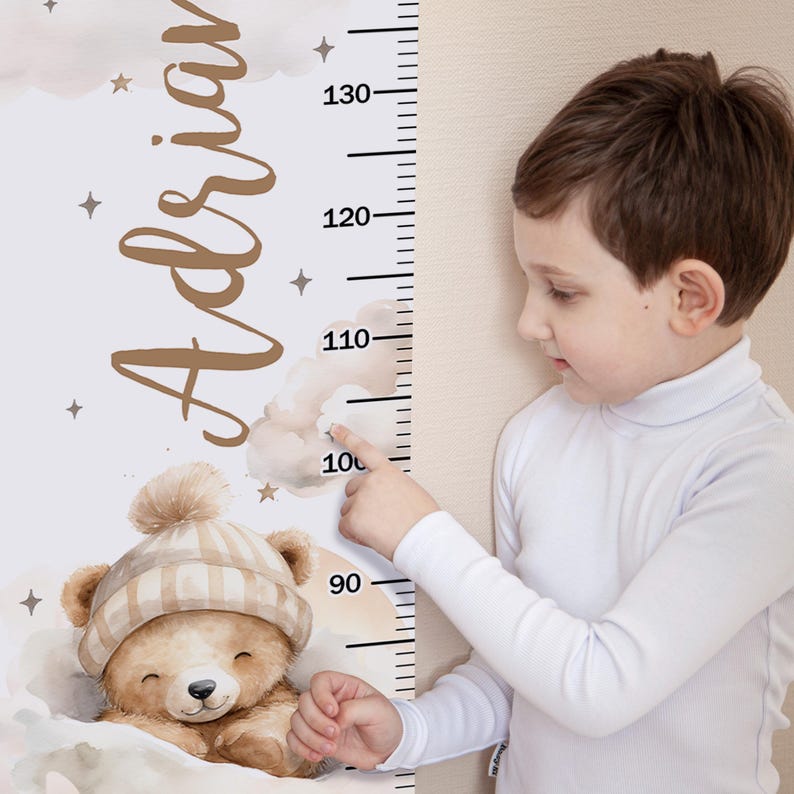 Height Chart for Kids, Growth Chart With Name, Neutral Soft Tones ...