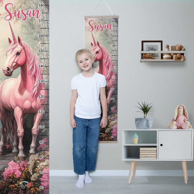 Unicorn Growth Chart, Pink Height Ruler, Girls Room Decor, Canvas Wall ...