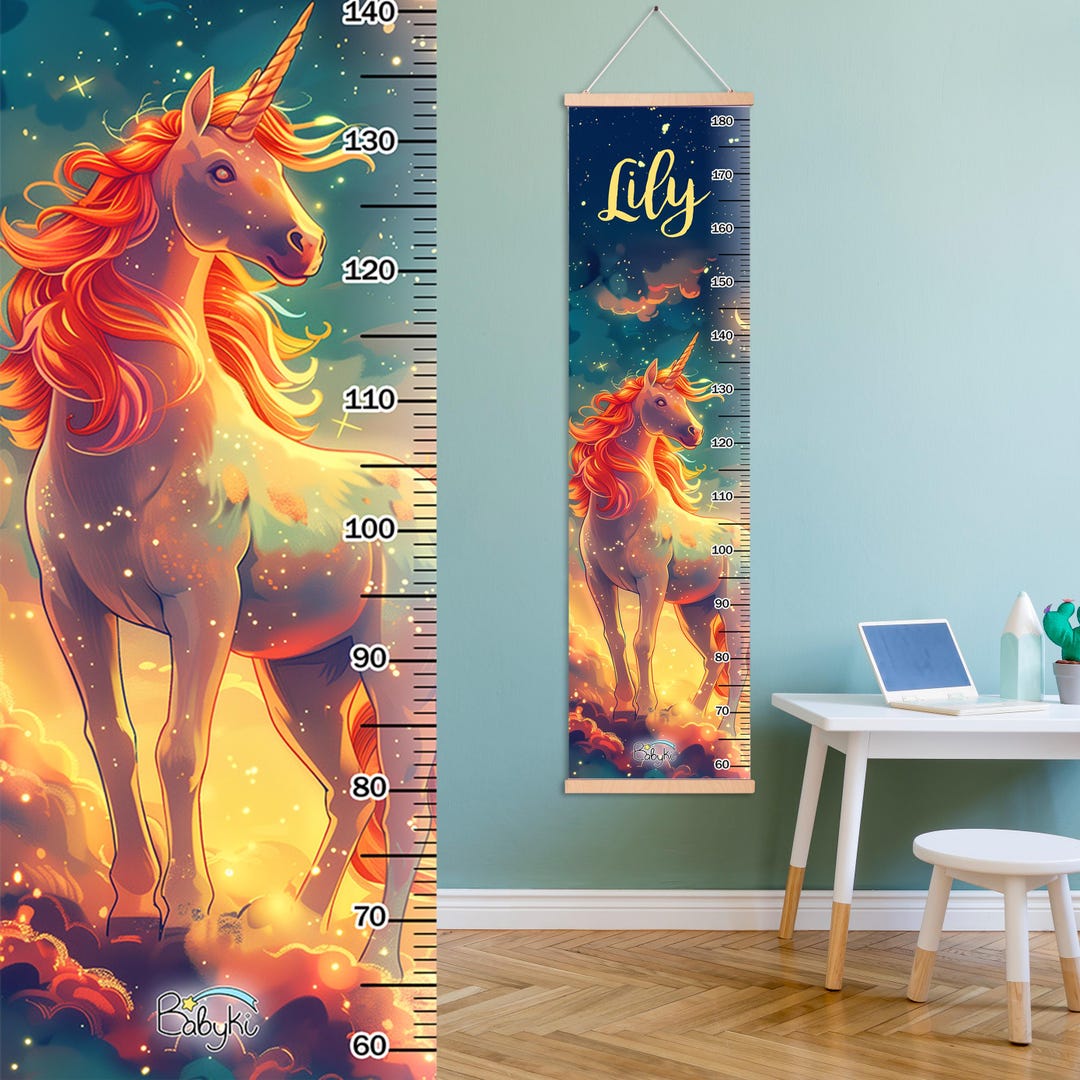 Fantasy Growth Chart With Fire Unicorn, Height Ruler With Child Name ...