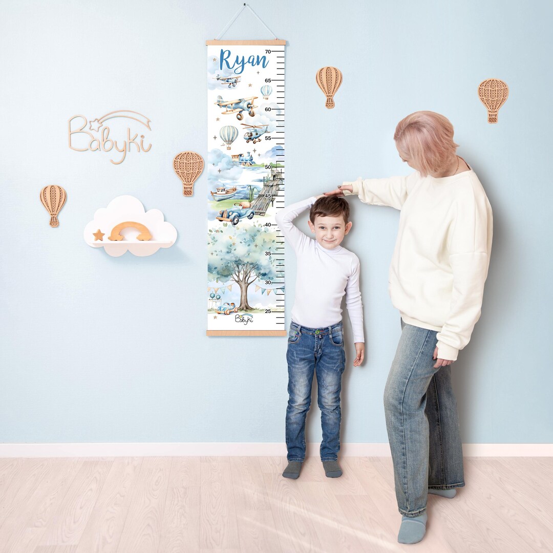 Vintage Airplanes and Hot Air Balloons Growth Chart With Custom Name ...