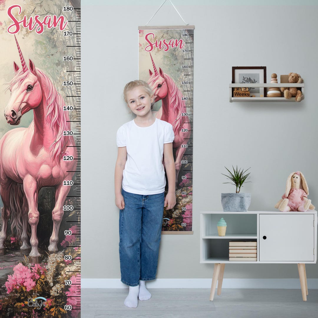Personalized Height Ruler With Custom Name, Unicorn Growth Chart, Pink ...