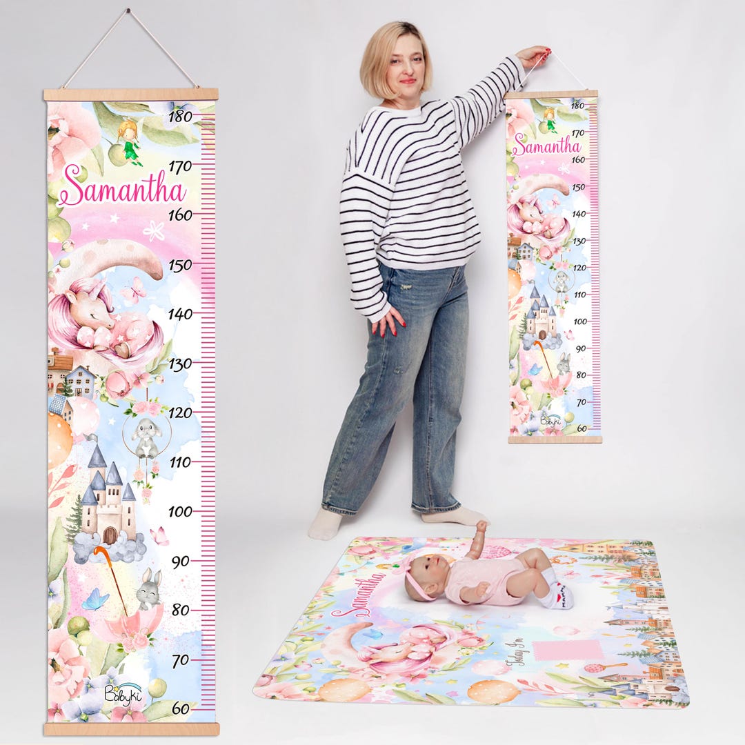 Personalized Baby Set, Bunny Growth Chart and Milestone Blanket, Custom ...