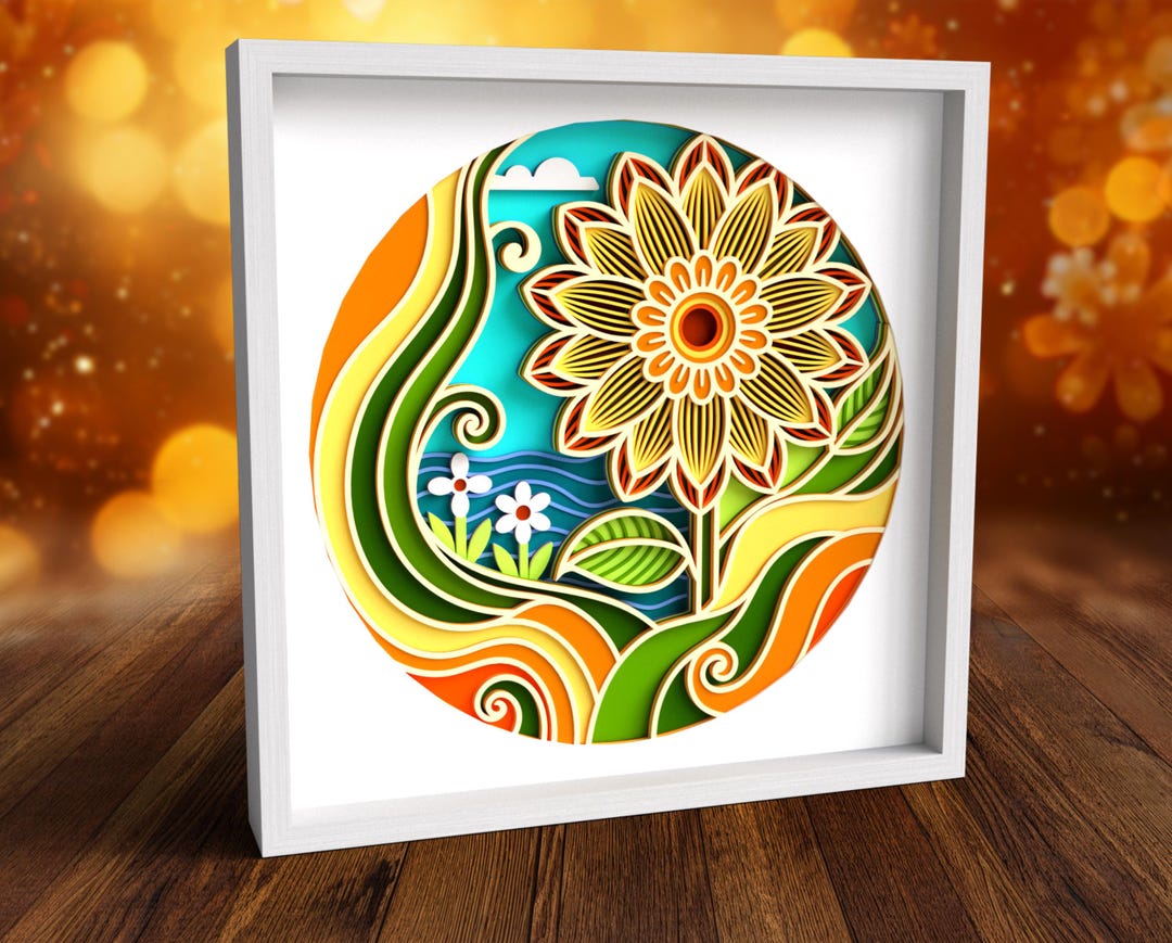 3D Sunflower Shadow Box SVG - Layered Summer Files for Cricut ...