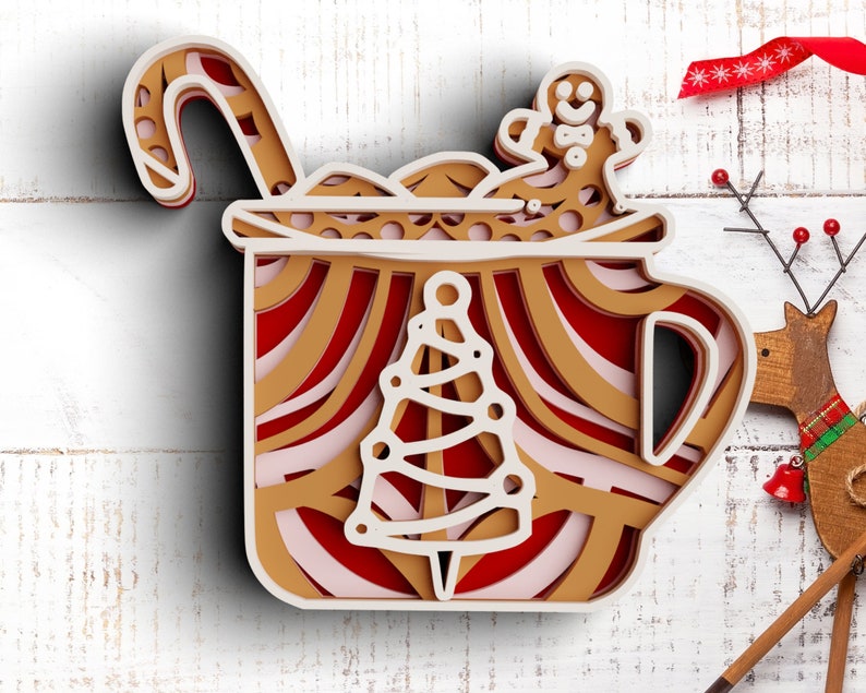 3D Christmas Mug Svg With Gingerbread Mandala - Cricut & Laser Cut ...