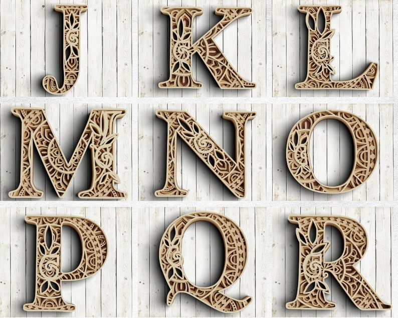 3D Floral Mandala Alphabet SVG Bundle: Layered Laser Cut Files for ...
