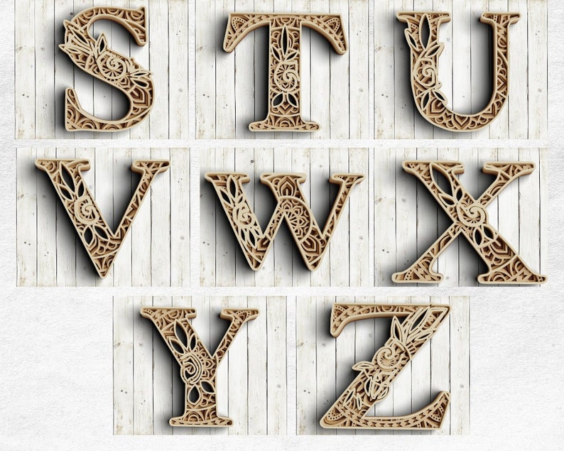 3D Floral Mandala Alphabet SVG Bundle: Layered Laser Cut Files for ...
