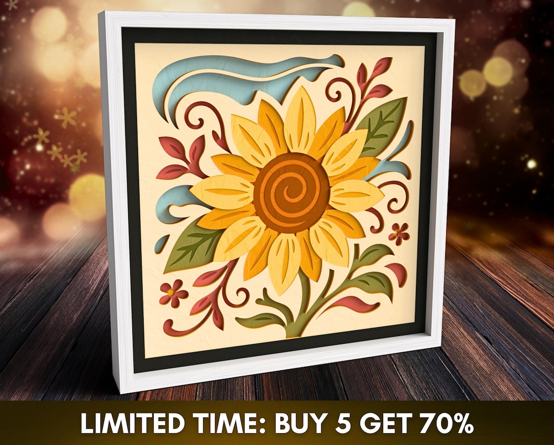 3D Sunflower Shadow Box SVG: Layered Paper Art, Cricut/laser Cut File ...