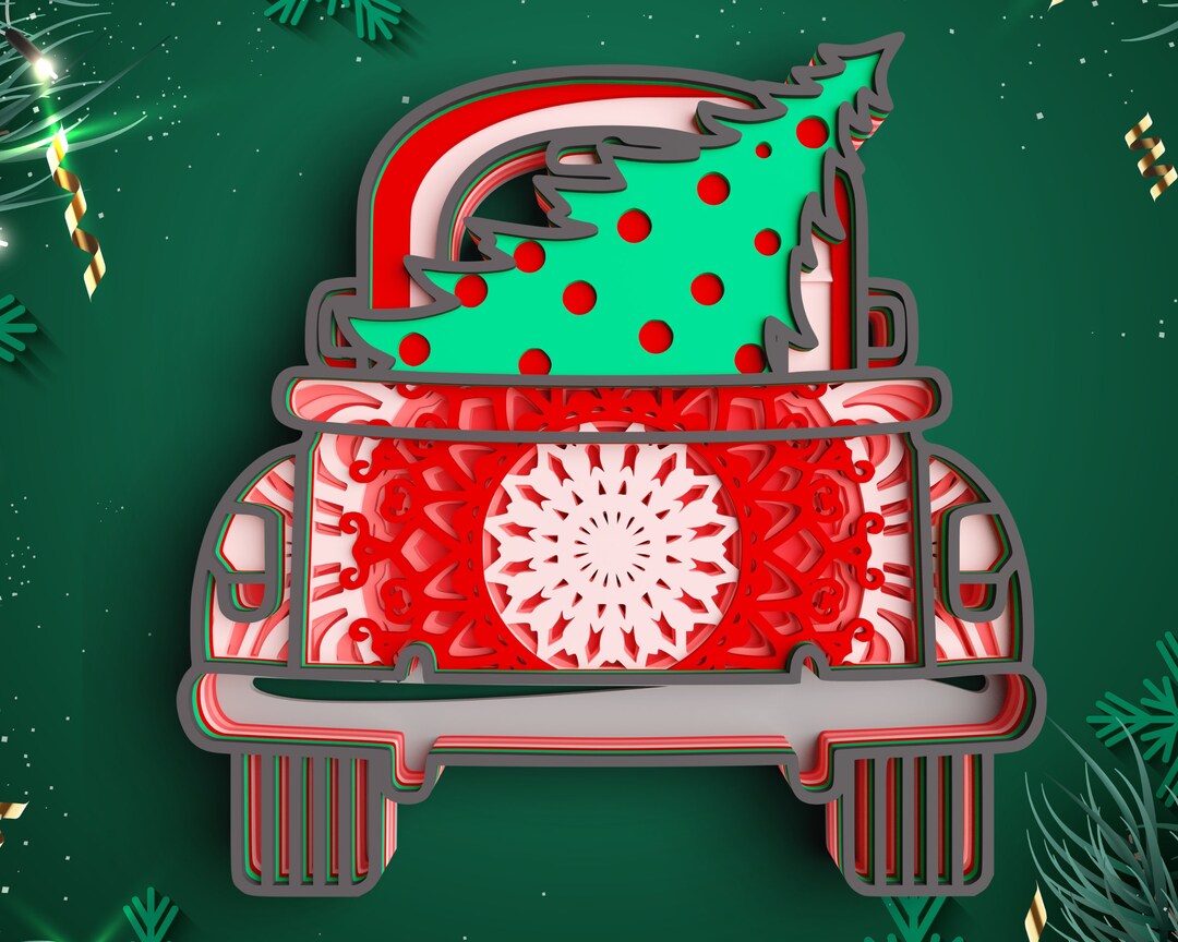 3D Christmas Truck SVG: Layered Mandala, Cricut & Shadow Box (digital ...