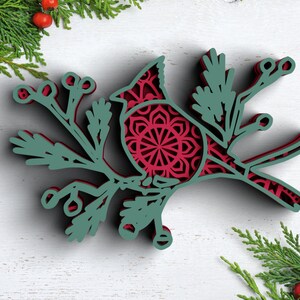 3D Christmas SVG DXF 4 Layer Cardinal Svg 3D Mandala Svg Layered ...