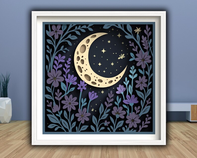 3D Moon Shadow Box SVG: Layered Paper Art, Nursery Night Light (digital ...